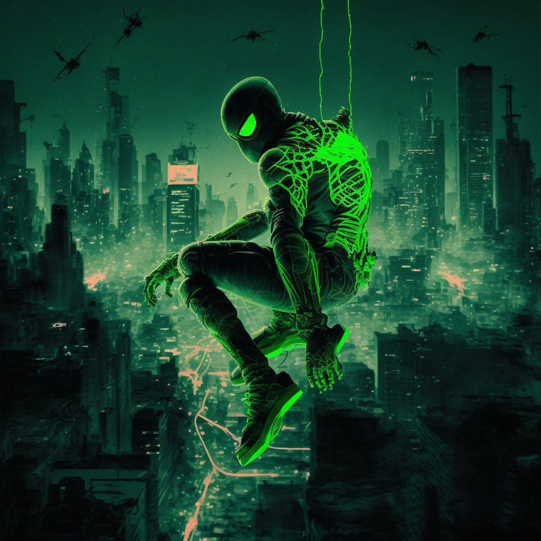 Neon Spiderman Ai Art Poster 4K - Etsy