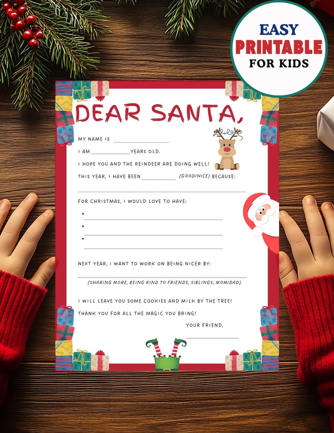 Cute Letter to Santa Kids Template, Christmas Wish List, Printable ...