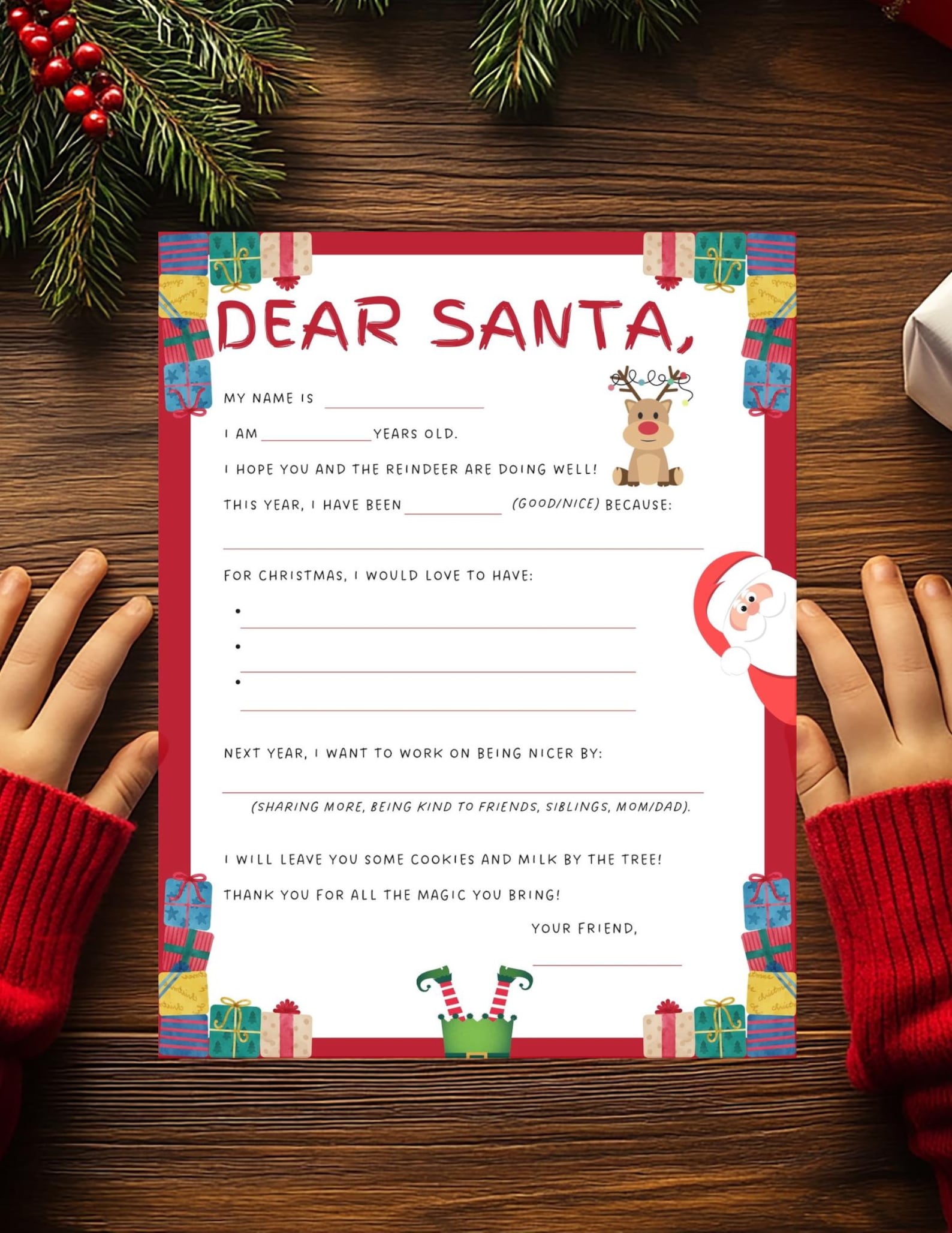 Cute Letter to Santa Kids Template, Christmas Wish List, Printable ...