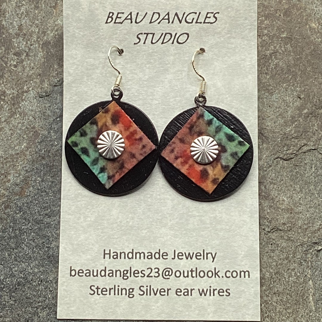Black, Aqua and Rusty Red Artsy Dangly Earrings - Etsy