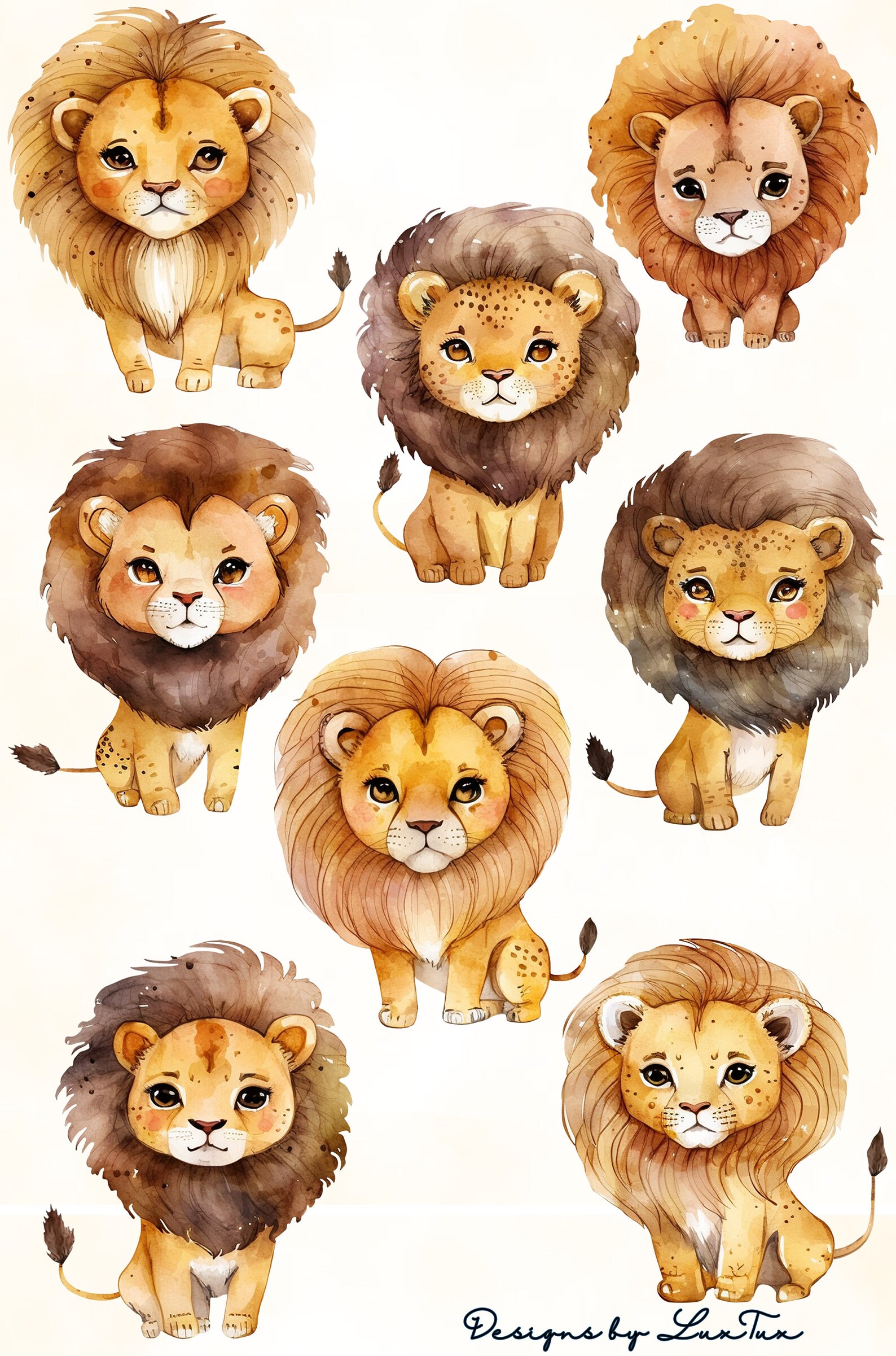 Watercolor Lion Clipart, Lions Clipart, Cute Lion, Watercolor Clipart ...