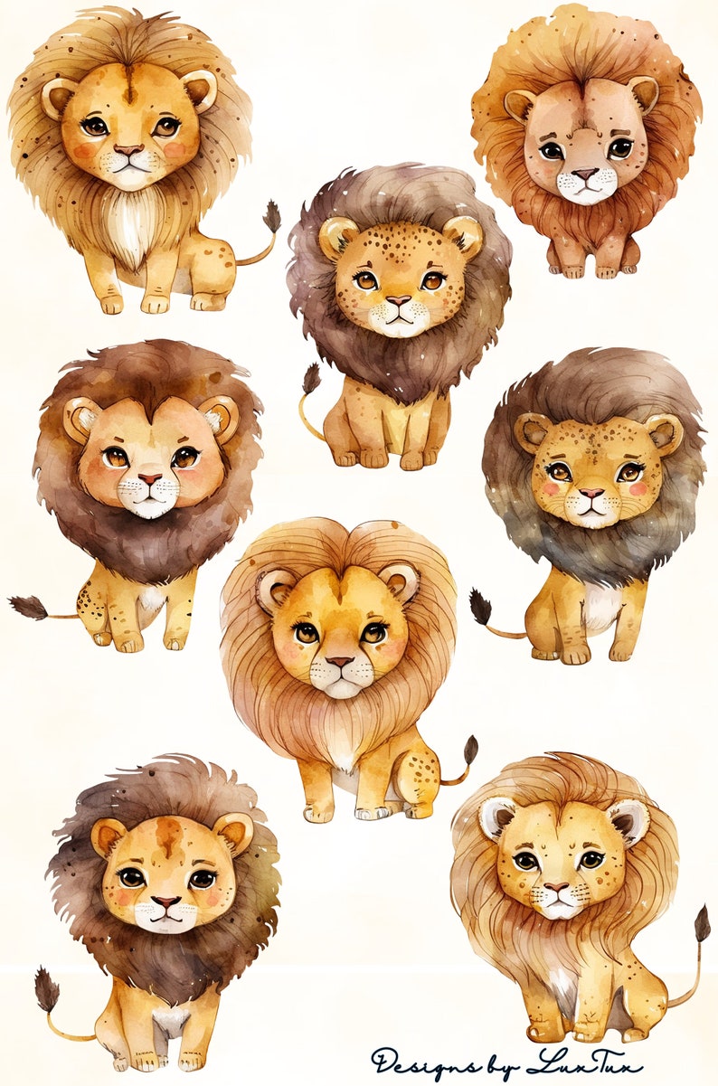 Watercolor Lion Clipart, Lions Clipart, Cute Lion, Watercolor Clipart ...