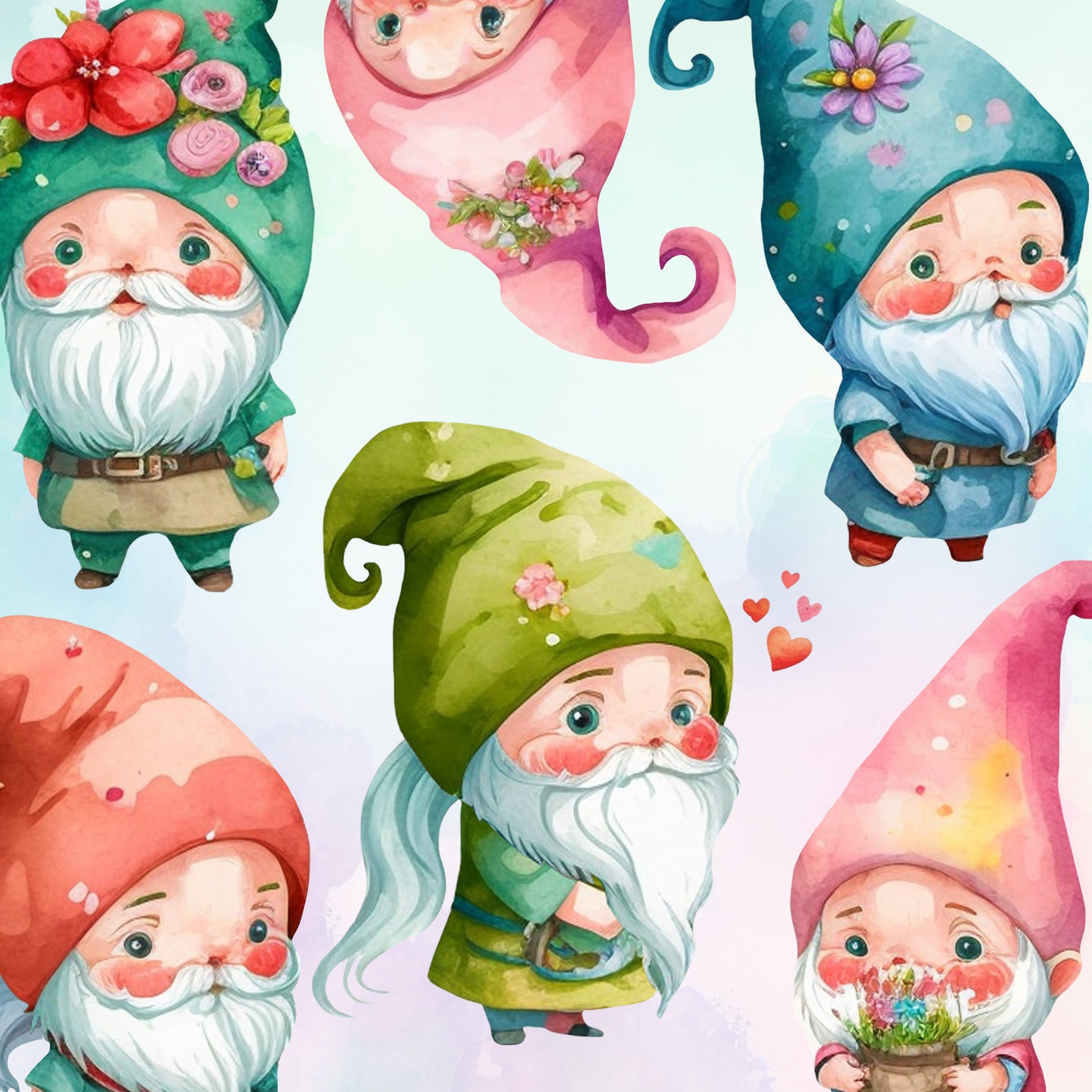Watercolor Gnomes Clipart, Cute Garden Gnome Clipart, Garden Gnomes ...
