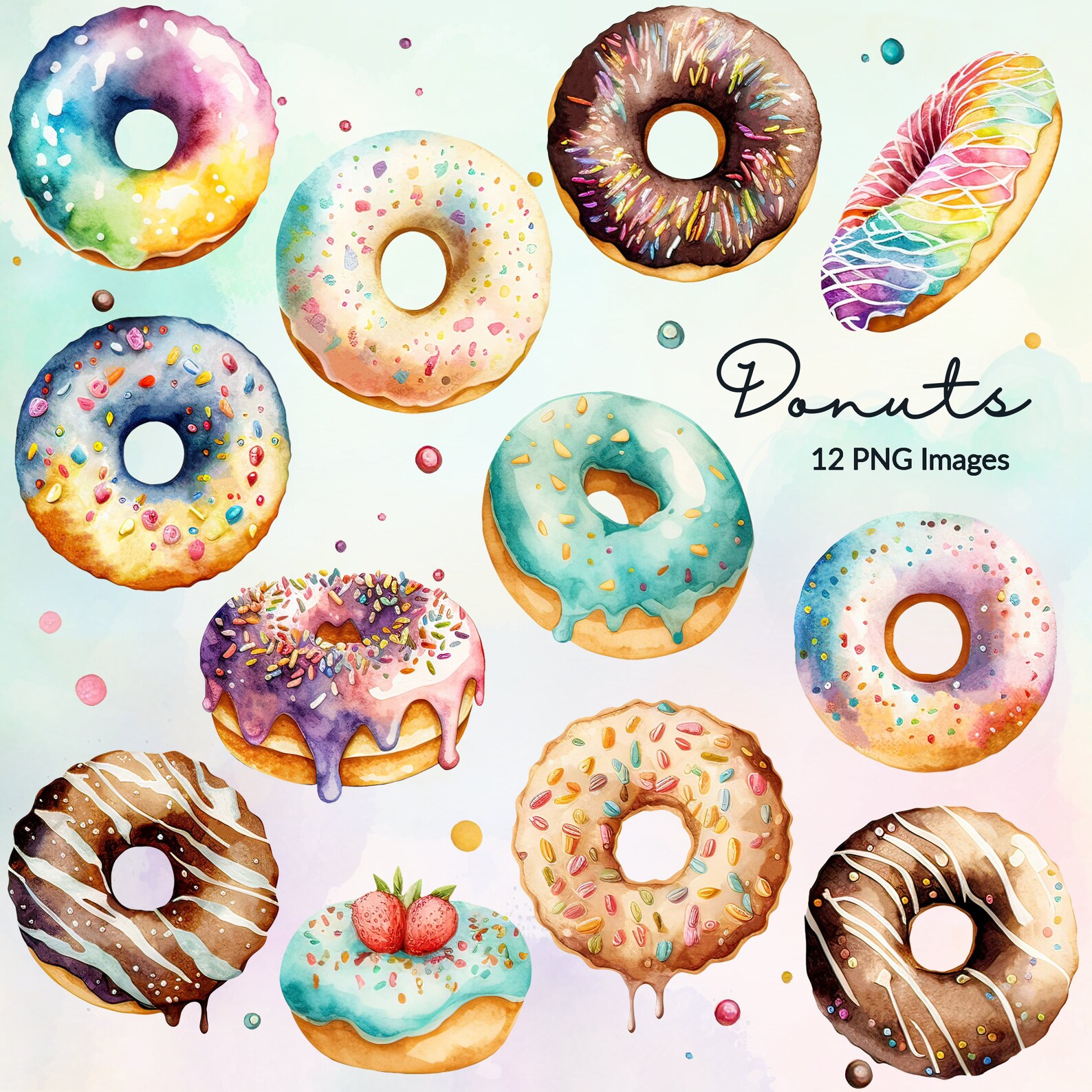 Watercolor Donut Clipart, Donuts Clip Art, Watercolor Clipart, Donut ...