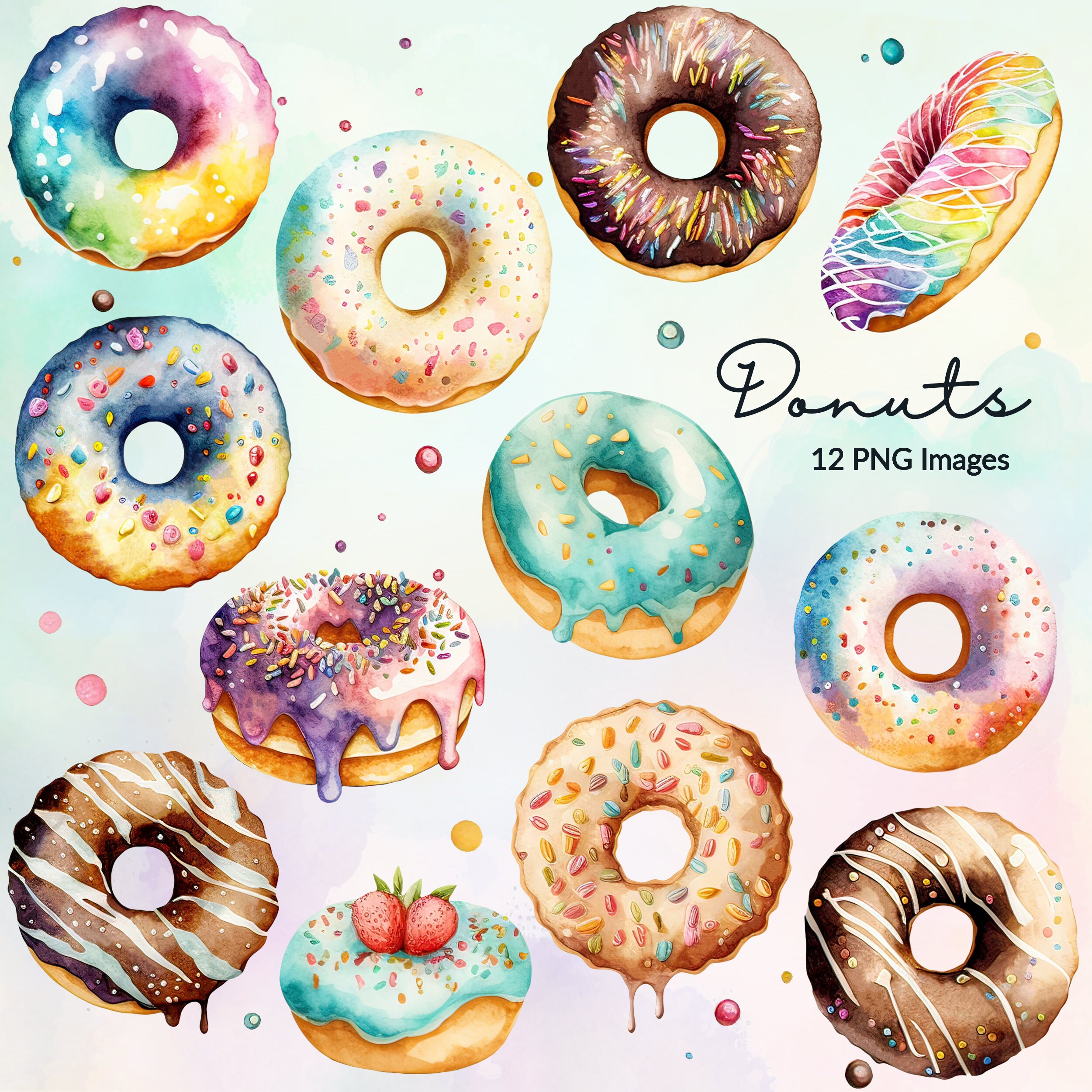 Watercolor Donut Clipart, Donuts Clip Art, Watercolor Clipart, Donut ...