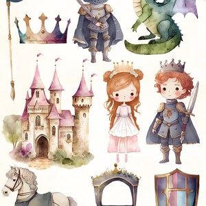 Watercolor Fairy Tale Clipart, Princess and Knight Watercolor Clipart ...