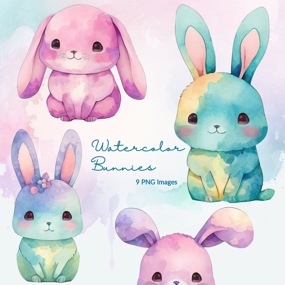Watercolor Bunnies Clipart, Rabbit Clipart, Cute Bunnies, Watercolor ...