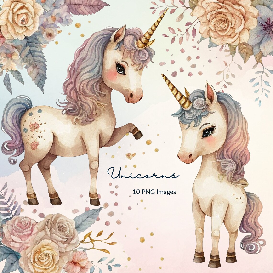 Watercolor Unicorn Clipart, Unicorn Clipart, Cute Unicorns, Watercolor ...