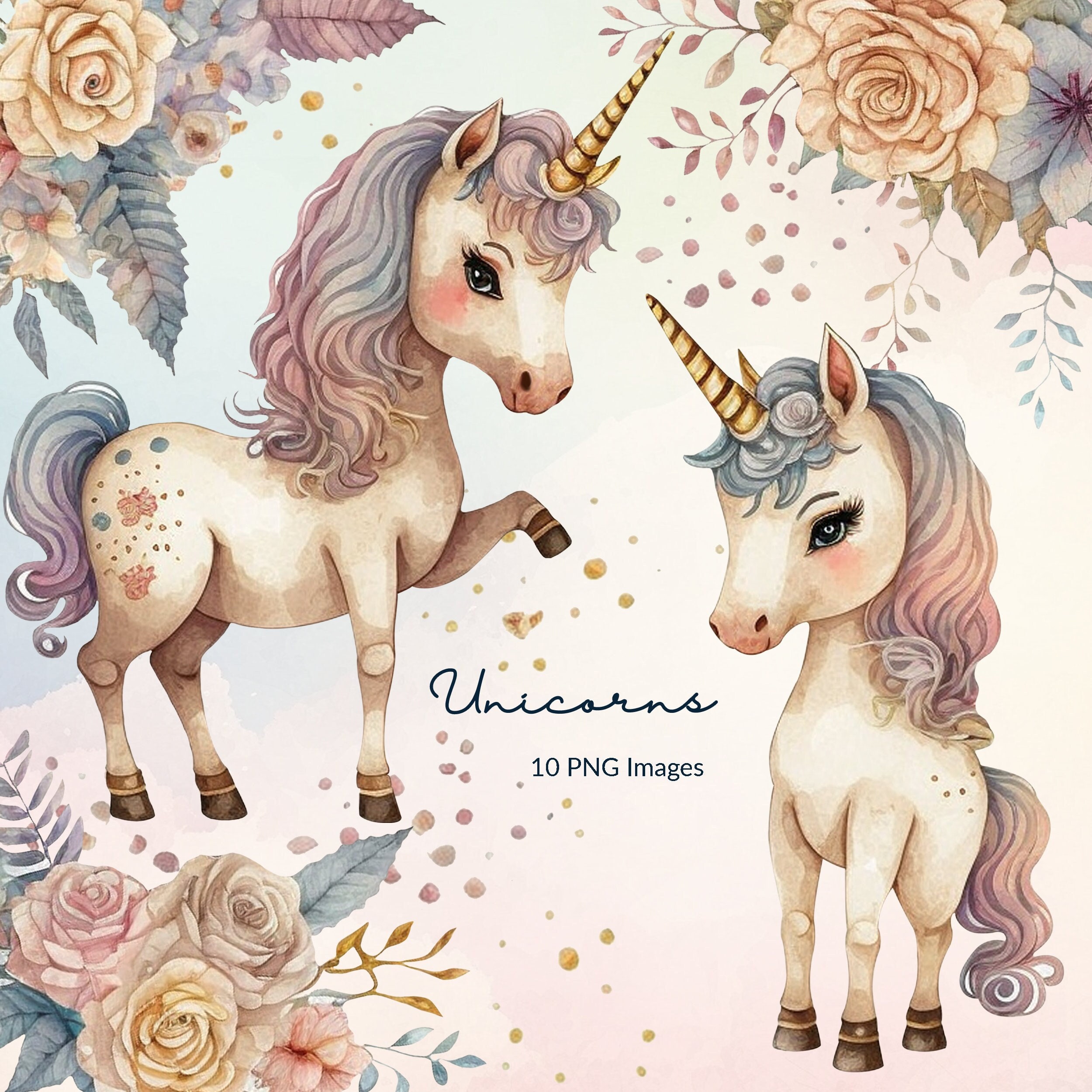 Watercolor Unicorn Clipart, Unicorn Clipart, Cute Unicorns, Watercolor ...