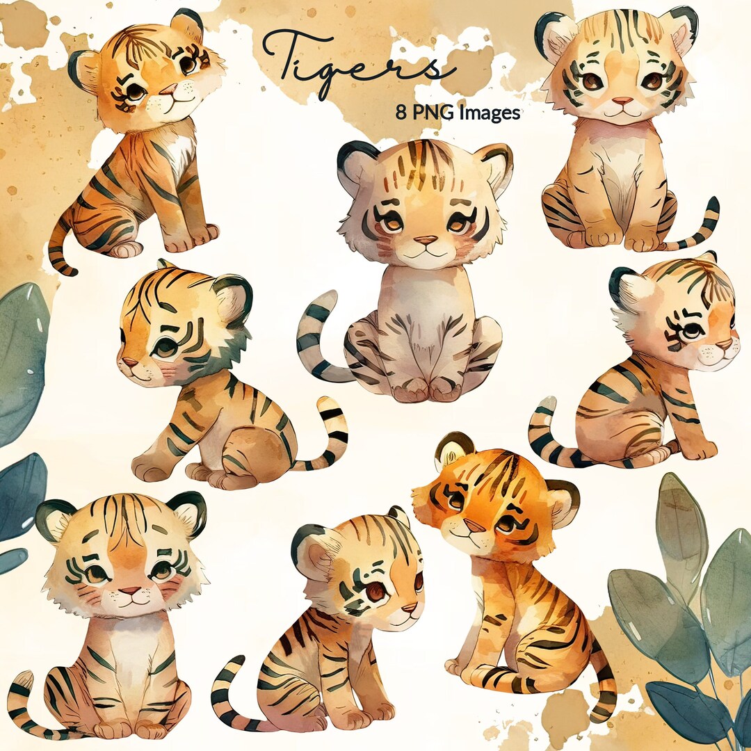 Watercolor Tigers Clipart, Tiger Clipart, Jungle Animal Clipart ...
