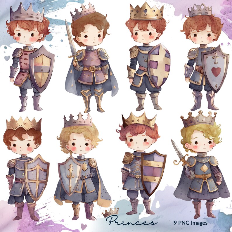 Watercolor Prince Clipart, Cute Prince Clipart, Watercolor Clipart, Boy ...