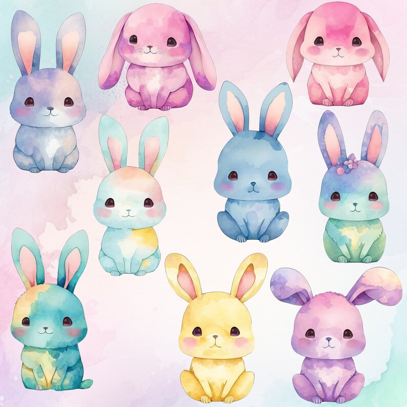 Watercolor Bunnies Clipart, Rabbit Clipart, Cute Bunnies, Watercolor ...