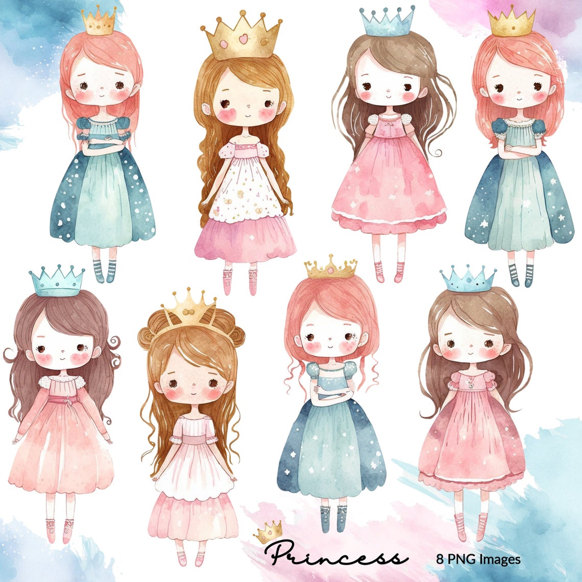 Watercolor Princess Clipart Cute Princess Clipart Watercolor - Etsy