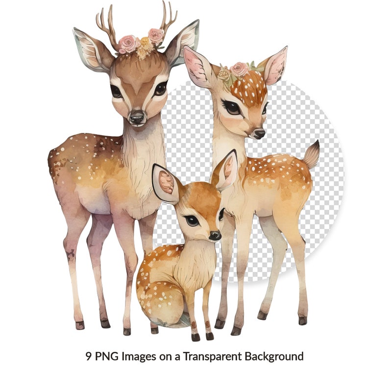 Watercolor Deer Clipart, Spotted Deer, Deer Clipart, Cute Deer Family ...