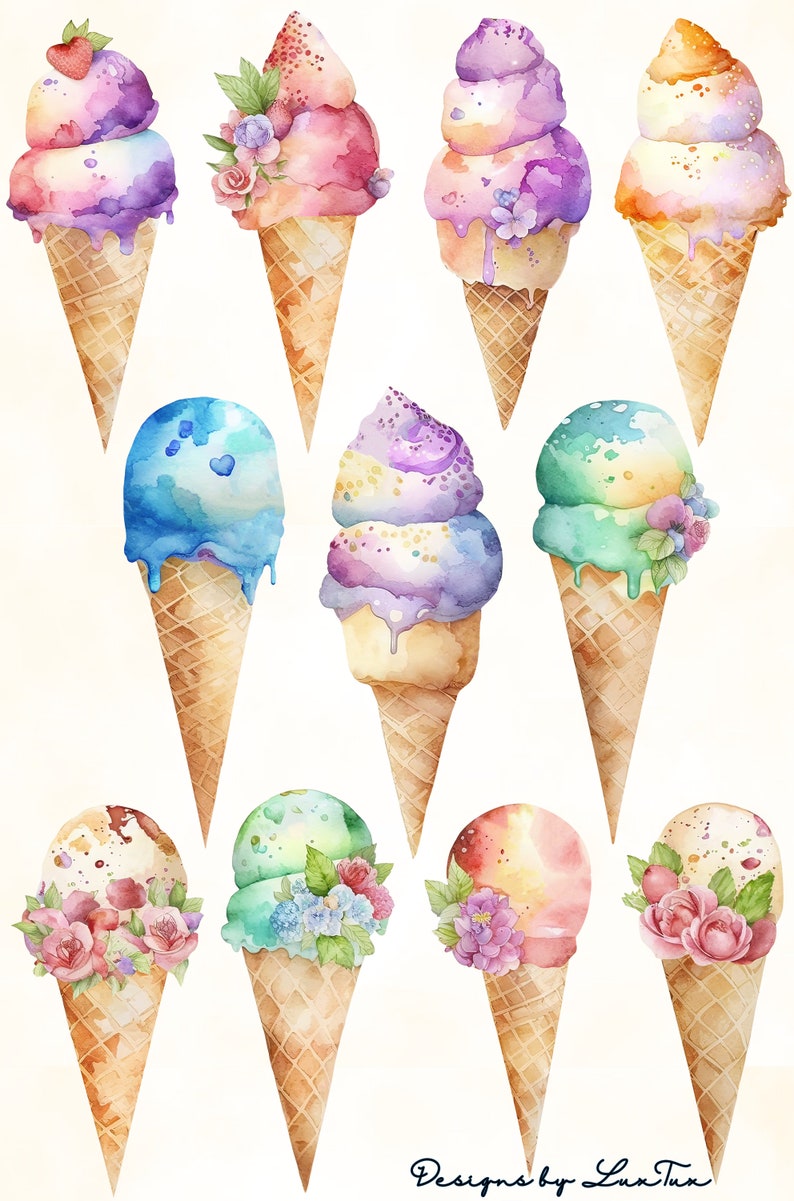 Watercolor Ice Cream Clipart, Ice Cream Clip Art, Watercolor Clipart ...