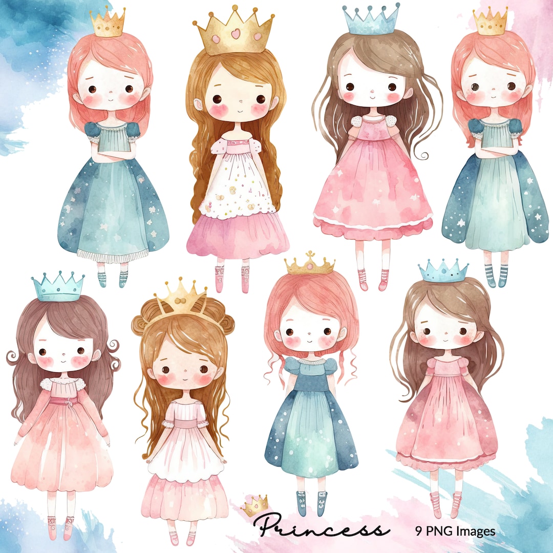 Watercolor Princess Clipart, Cute Princess Clipart, Watercolor Clipart ...