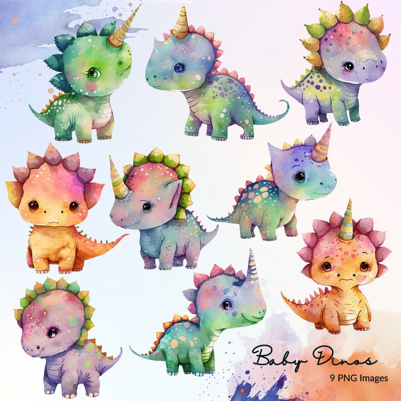 Watercolor Dinos Clipart, Dinosaur Clipart, Cute Dinos, Watercolor Baby ...