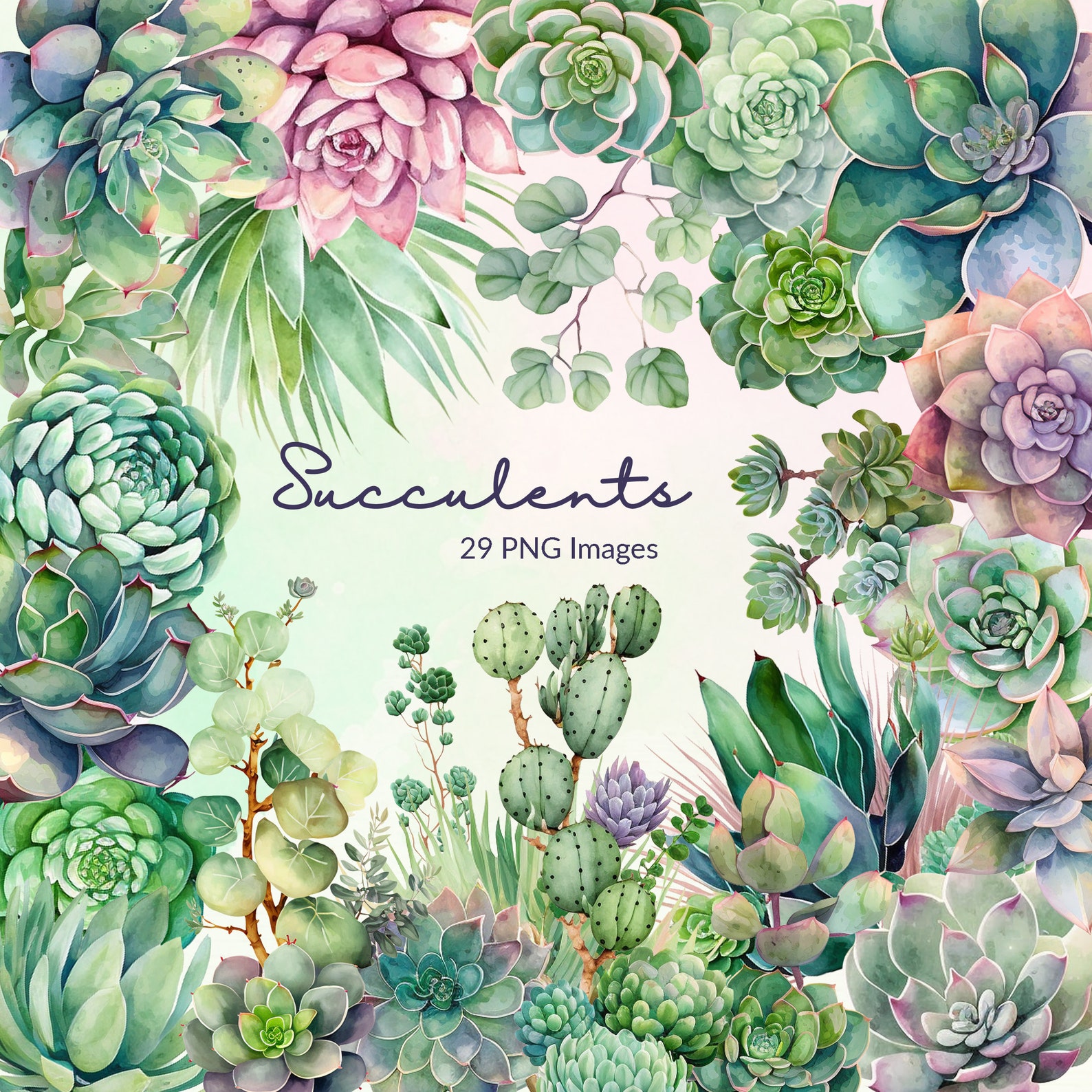 Watercolor Succulent Clipart, Succulents Clipart, Watercolor Clipart ...