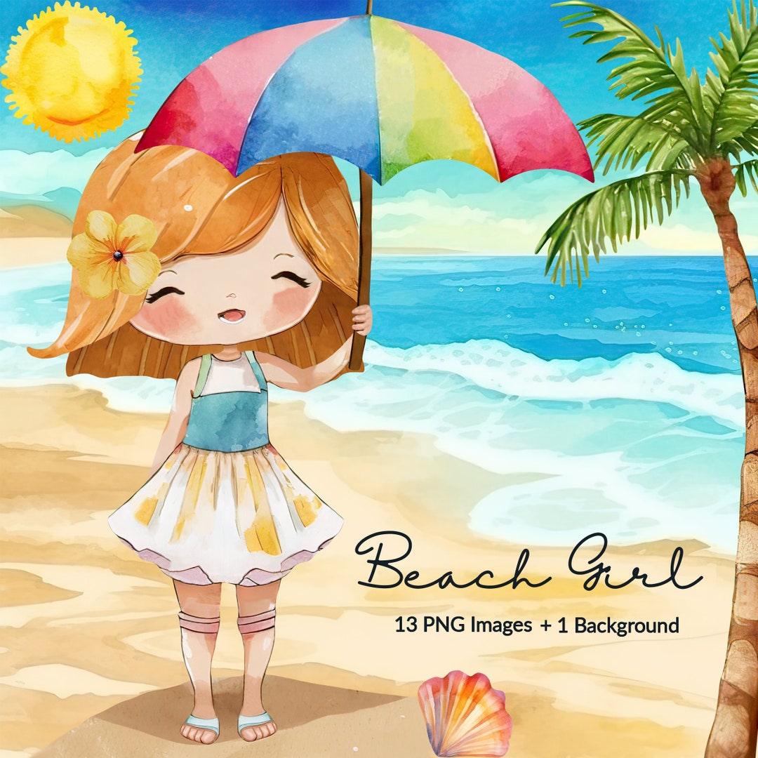 Watercolor Beach Girl Clipart, Watercolor Summer Clipart, Girl Clipart ...