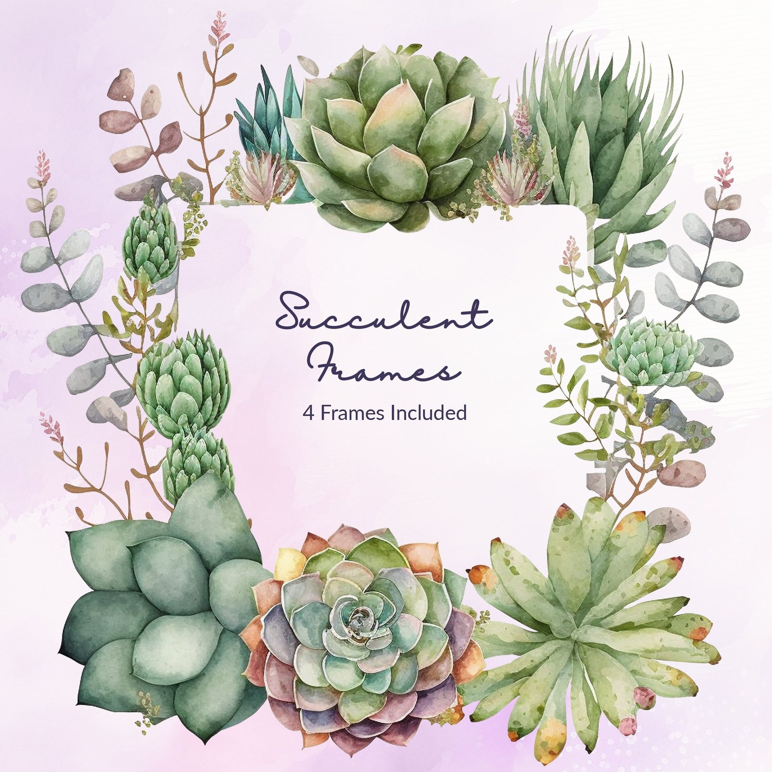 Watercolor Succulent Frames Clipart, Cactus Clipart, Succulent Cliaprt ...
