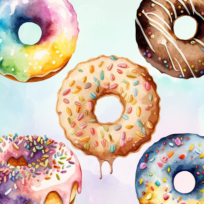 Watercolor Donut Clipart, Donuts Clip Art, Watercolor Clipart, Donut ...