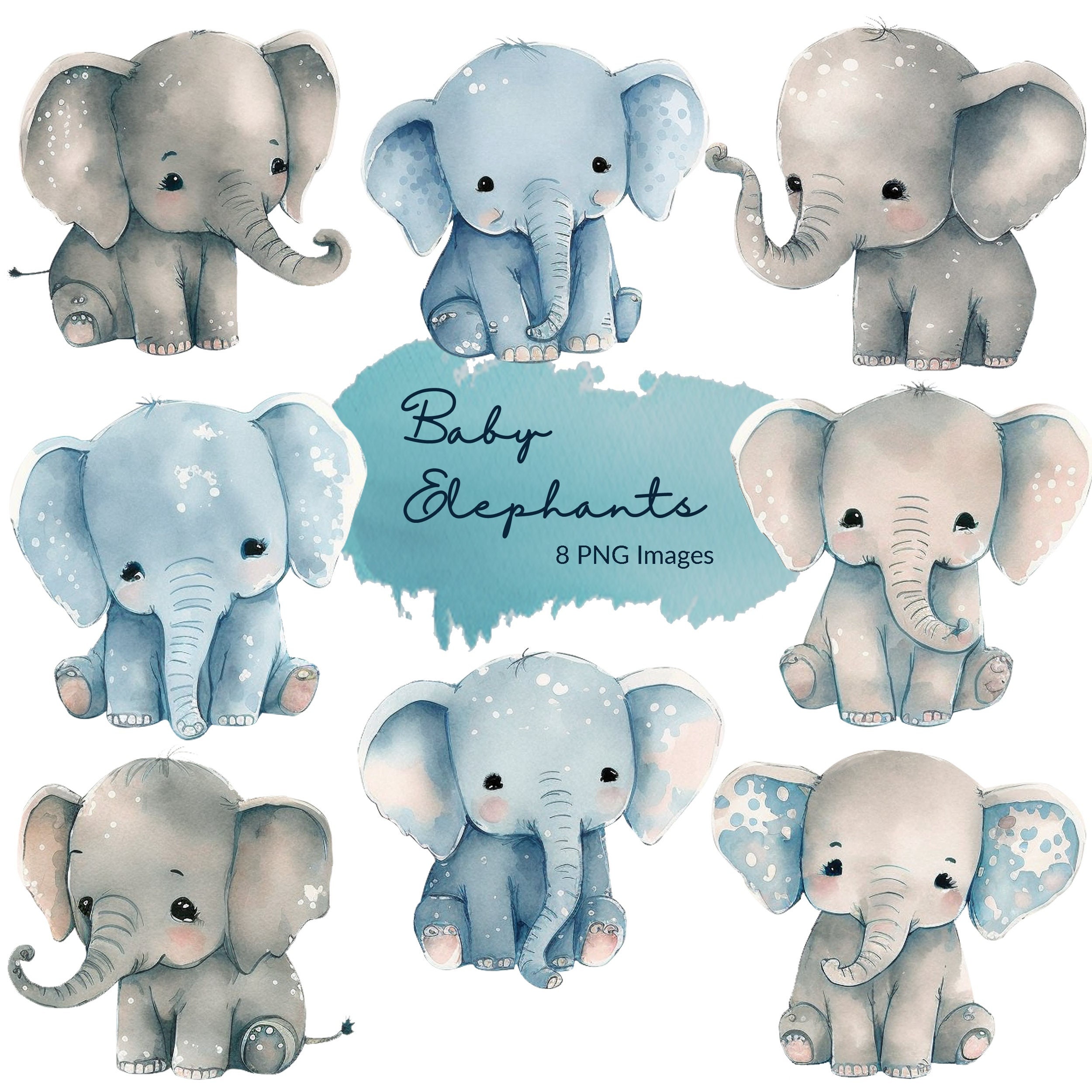 Watercolor Elephants Clipart, Baby Elephant Clipart, Cute Elephants ...