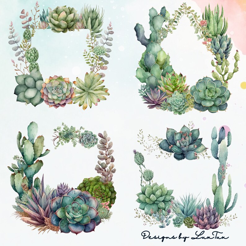 Watercolor Succulent Frames Clipart, Cactus Clipart, Succulent Cliaprt ...