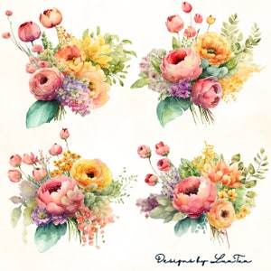 Watercolor Spring Bouquets Clipart, Peonies Clipart, Spring Cliaprt ...