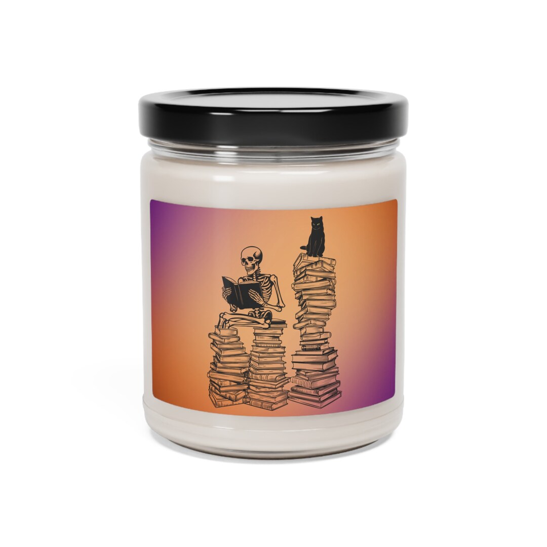Studious Skeleton With Black Cat Design Scented Soy Candle, 9oz - Etsy