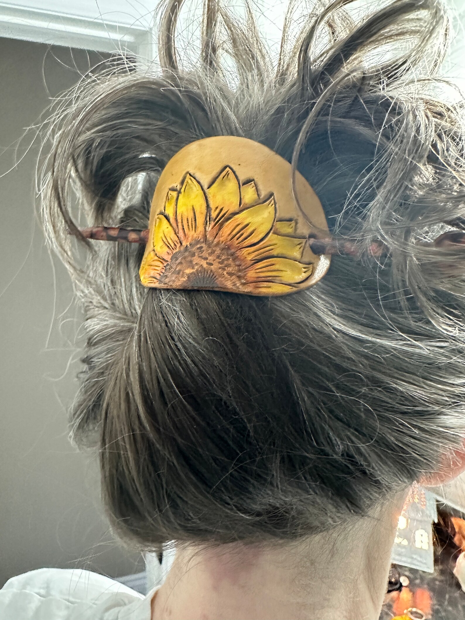 Real Tooled Leather Sunflower Stick Barrette Hair Clip Slider - Etsy
