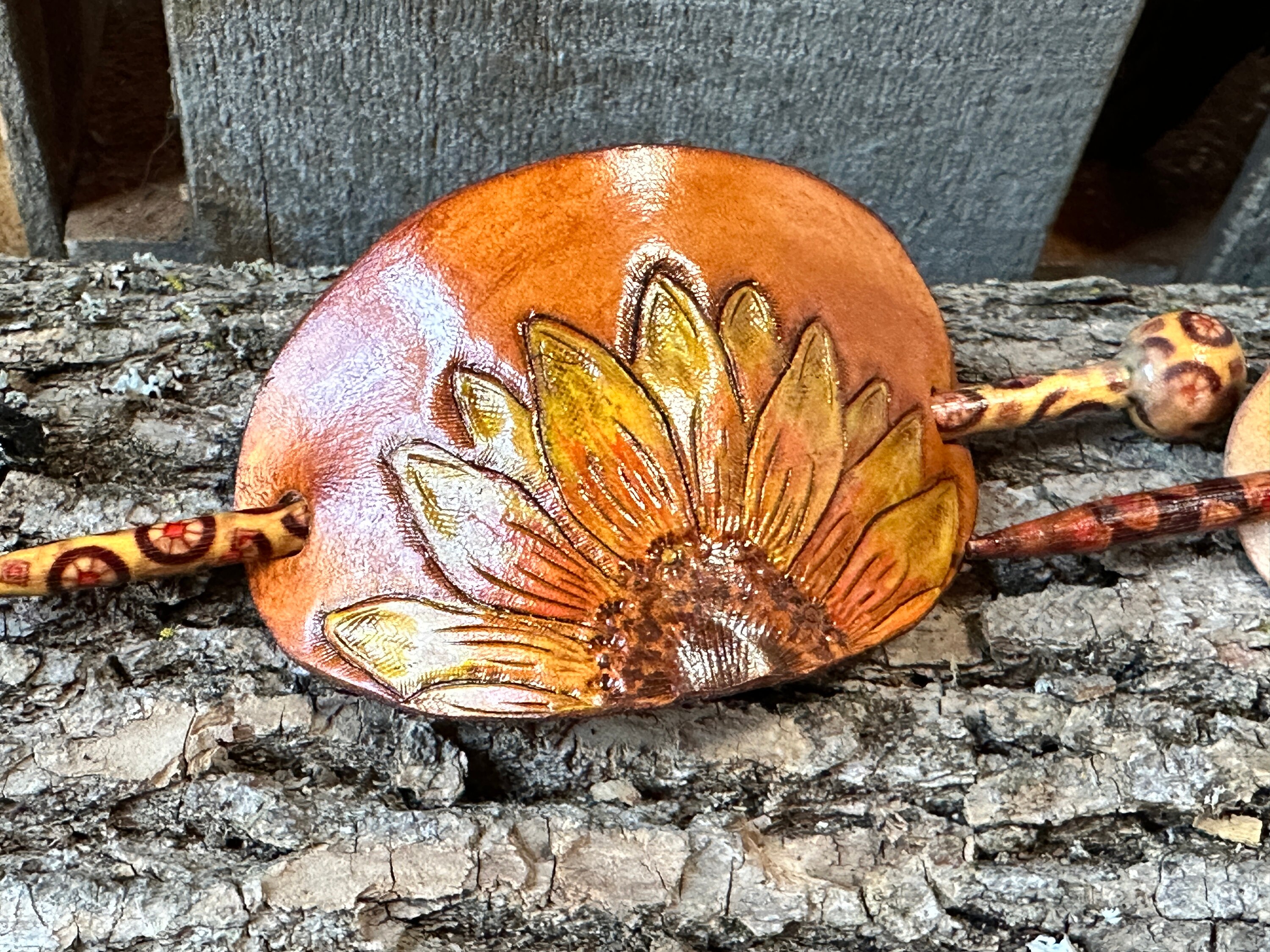 Real Tooled Leather Sunflower Stick Barrette Hair Clip Slider - Etsy