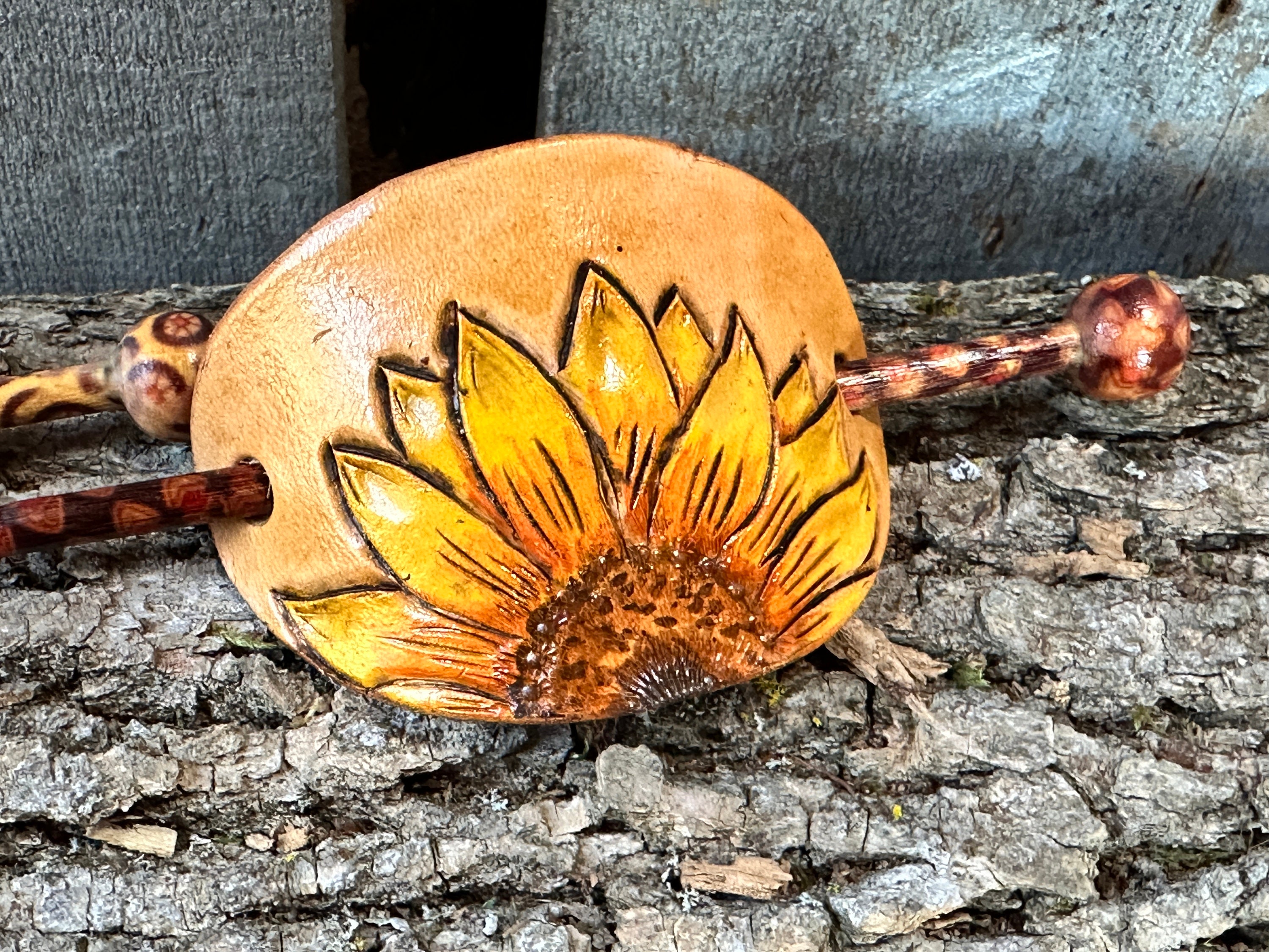Real Tooled Leather Sunflower Stick Barrette Hair Clip Slider - Etsy