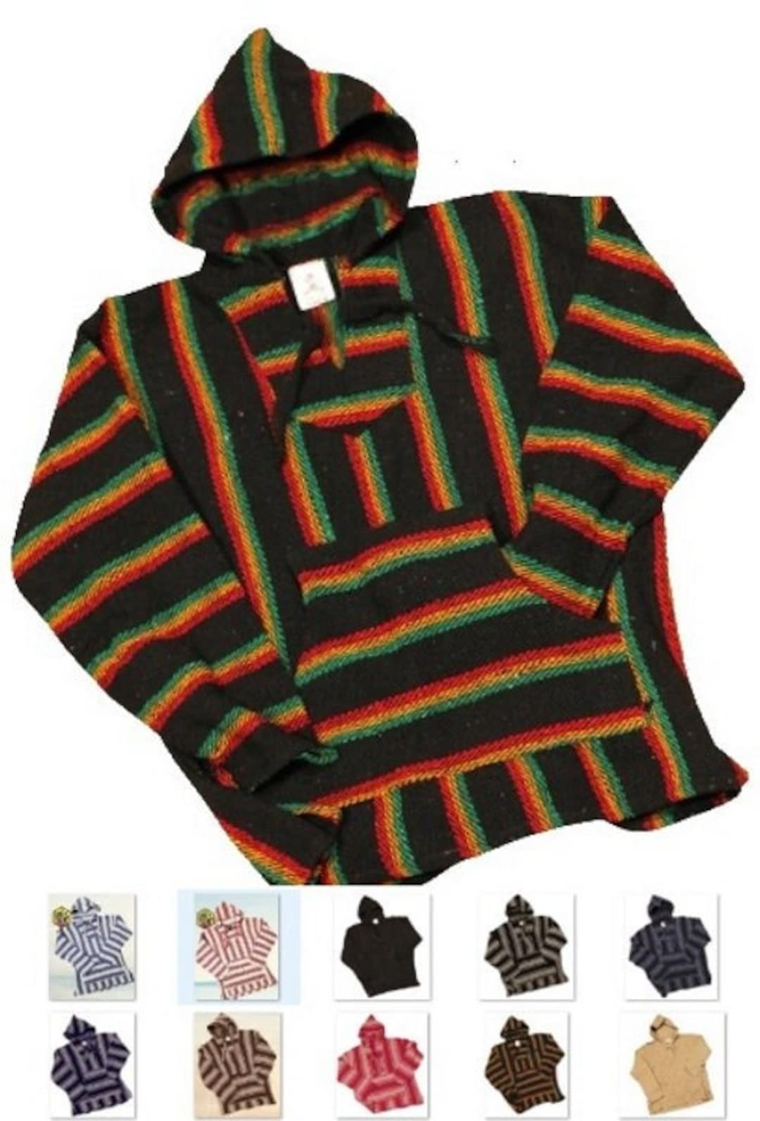 Baja Hoodies Rasta Hoodie Pull Over Baja Drug Rug Classic Hippie Hoodie ...