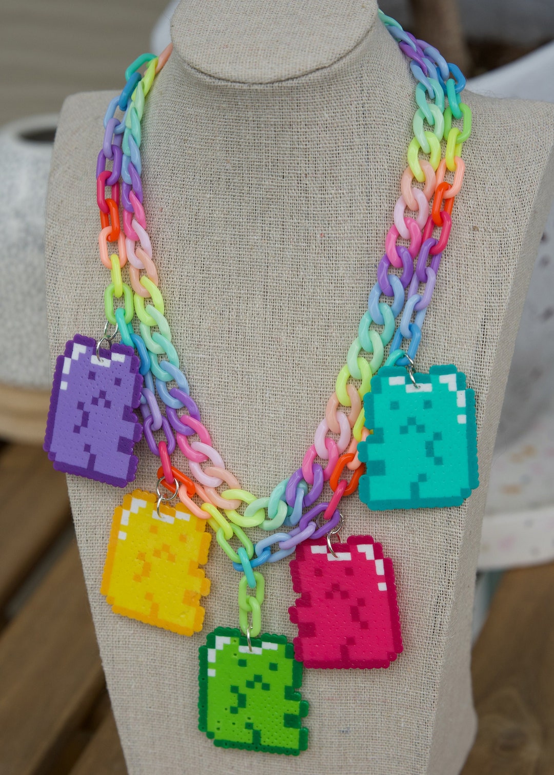 Perler Beads Gummy Bears Necklace - With Rainbow Multicolor Acrylic ...