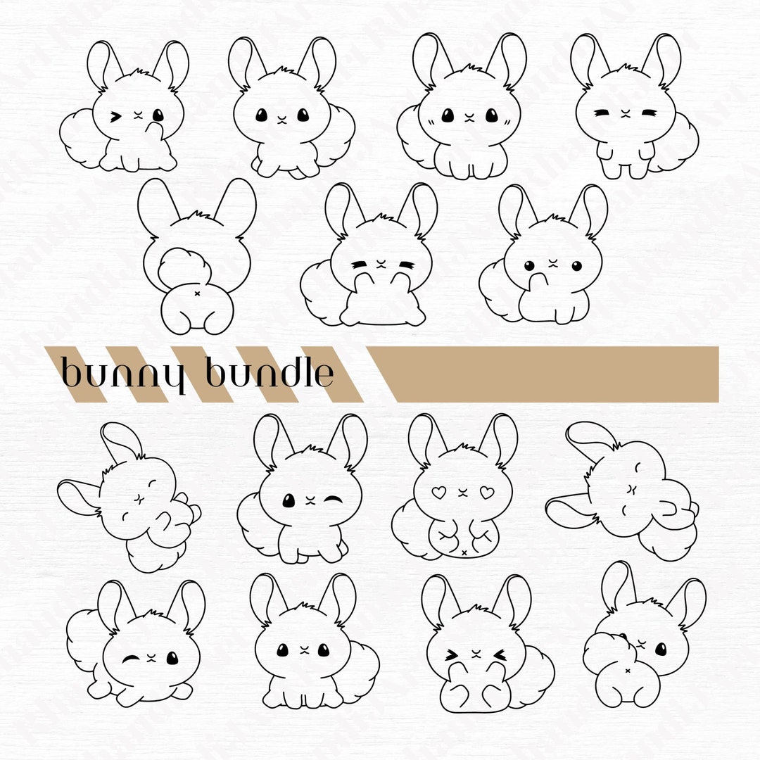 Bunny Outline Svg Bundle, 15 Bunny Outline Svg Drawings, Rabbit Svg ...