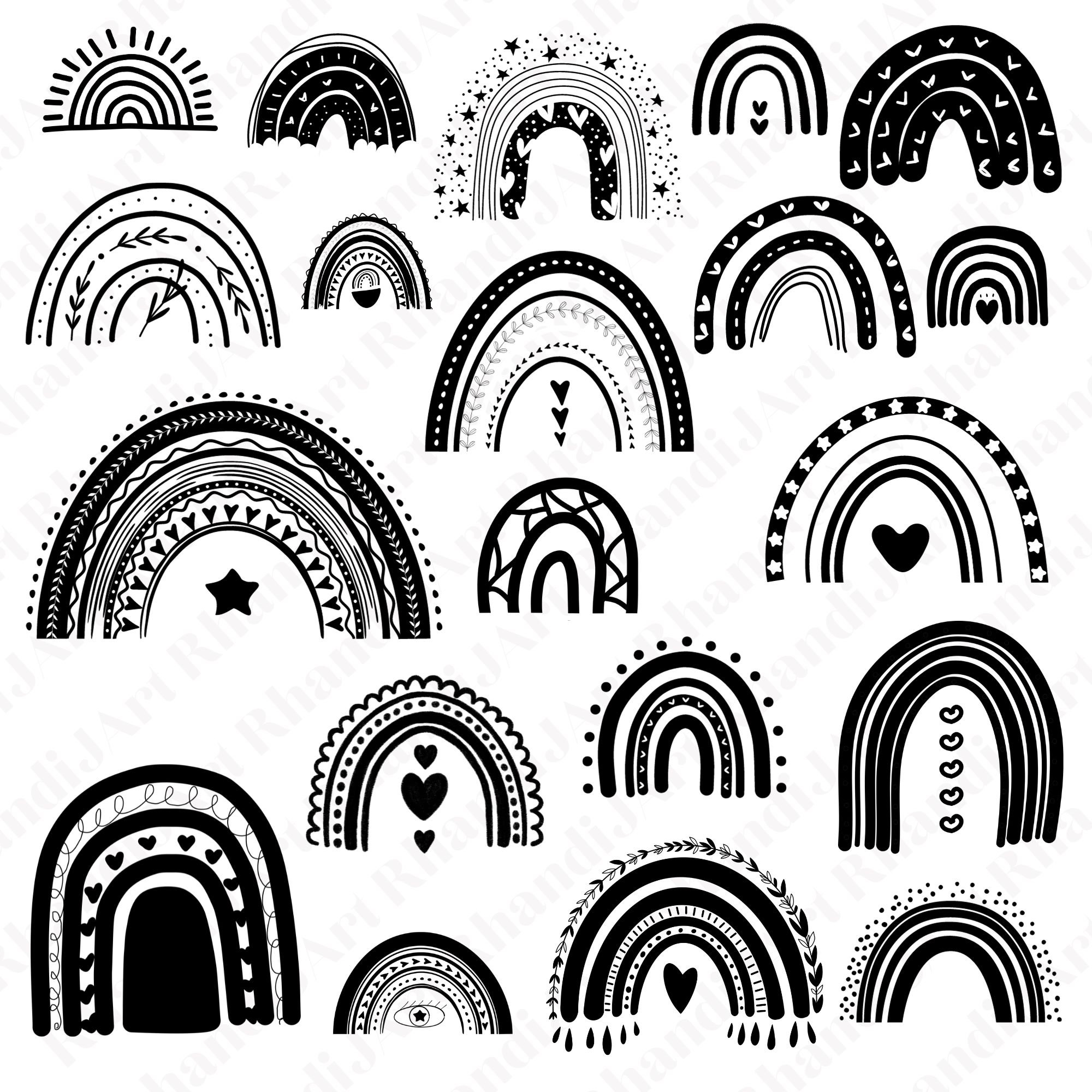 Boho Rainbows 20 Pack Bundle, Rainbow, Boho Rainbow Clipart, Boho Black ...