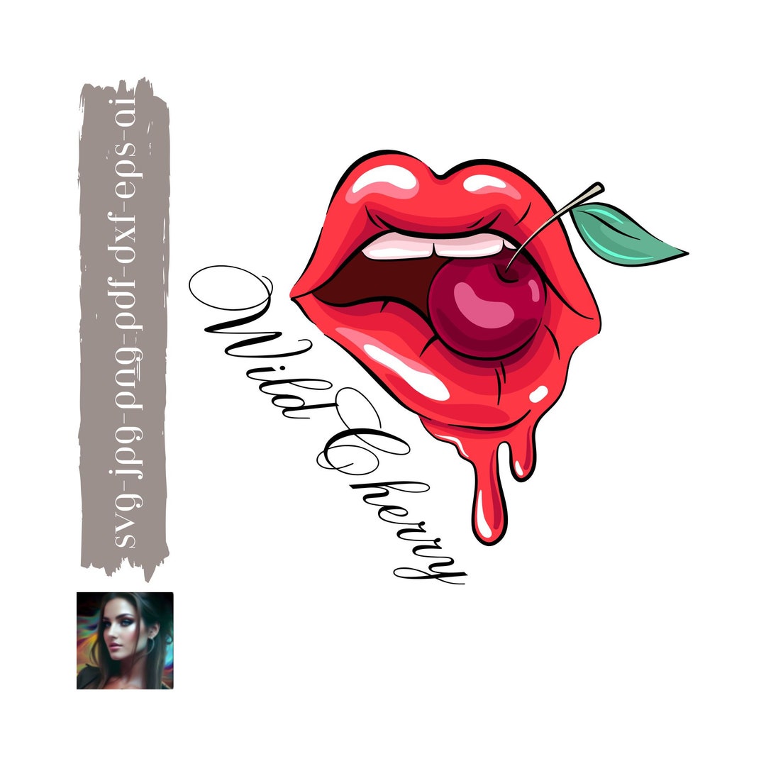 Cherry in Between Drooling Lips With Wild Cherry Svg, Wild Cherry Svg ...