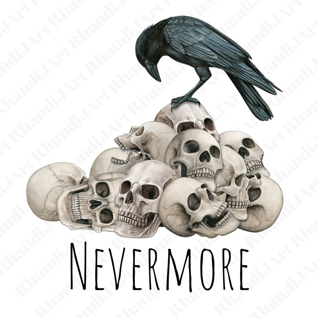 Nevermore With A Crow & Mountain of Skulls Png, Edgar Allan Poe, Poe ...