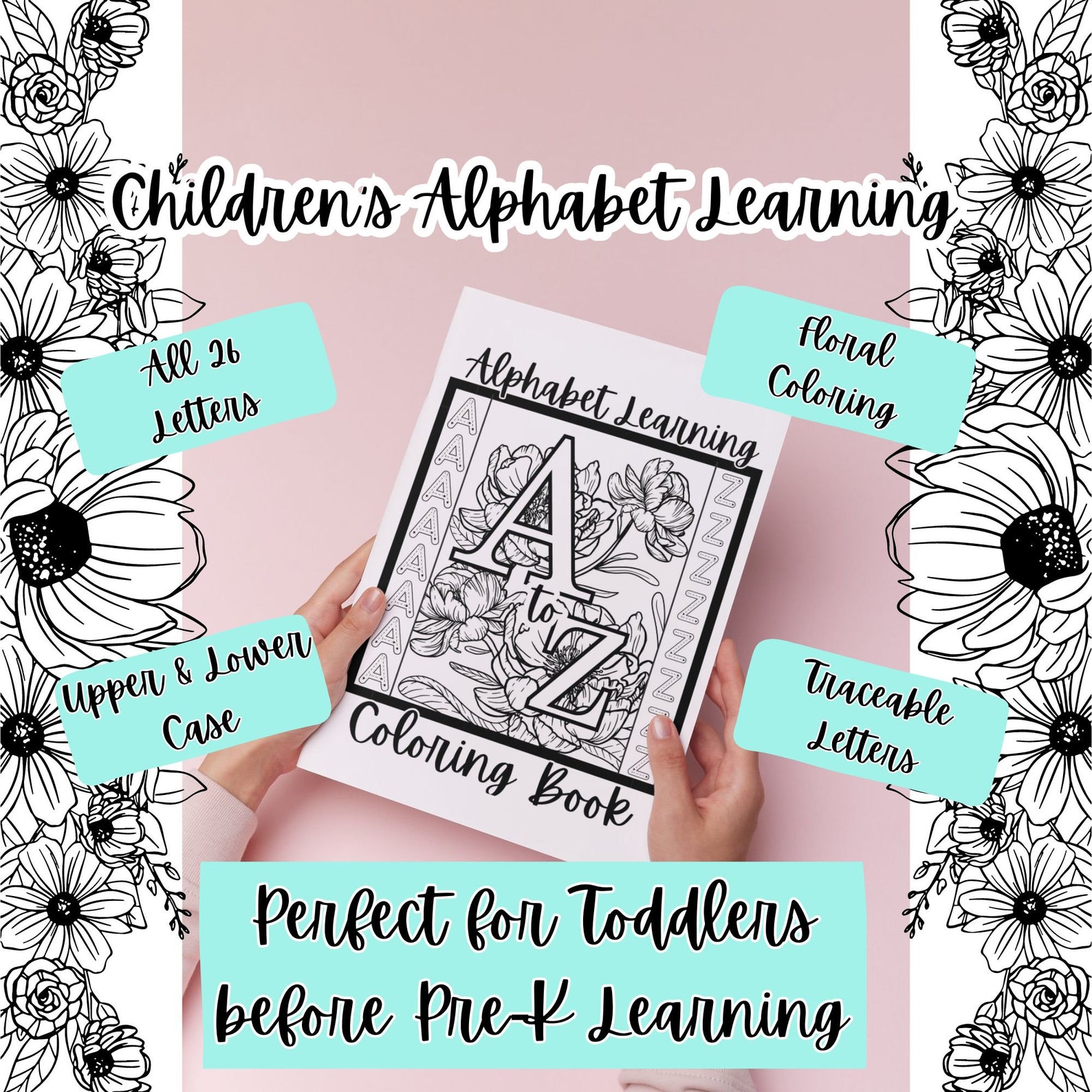 Alphabet Coloring Book With Traceable Upper & Lower Case Letters, Kids ...