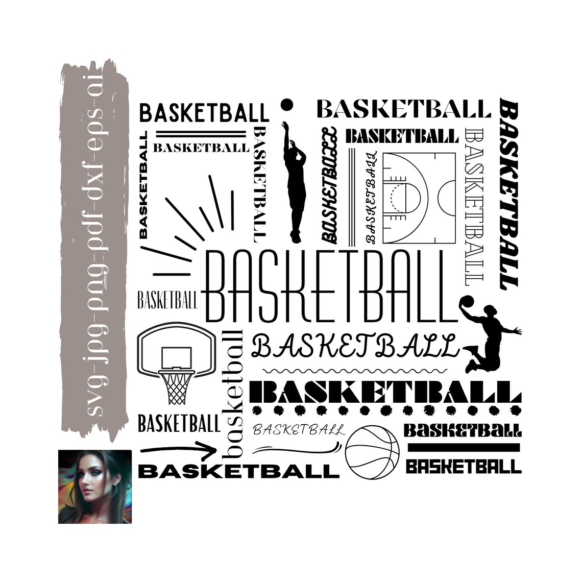 Basketball Collage Svg, Lay up Svg, 3 Pointer Svg, Half Court Svg ...