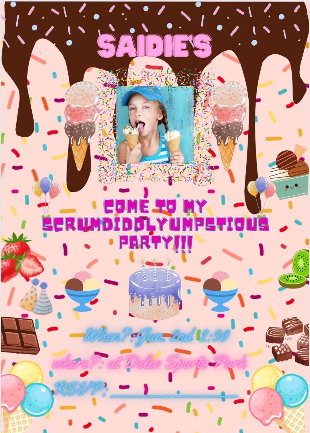 Scrumdiddlyumpetious Ice Cream Birthday Party Inventation - Etsy