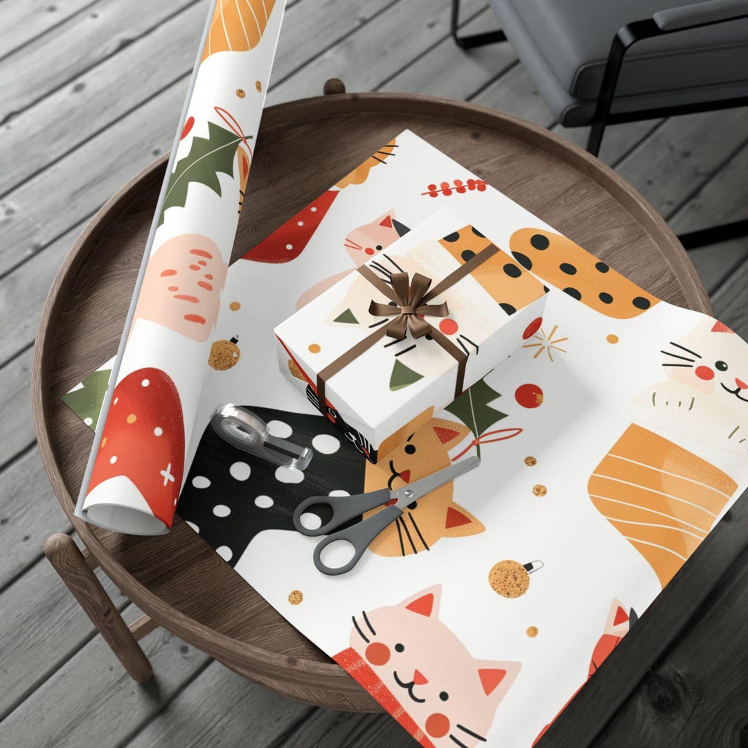 Christmas Cats Wrapping Paper | Cute Santa Hat Cat Gift Wrap | Holiday ...