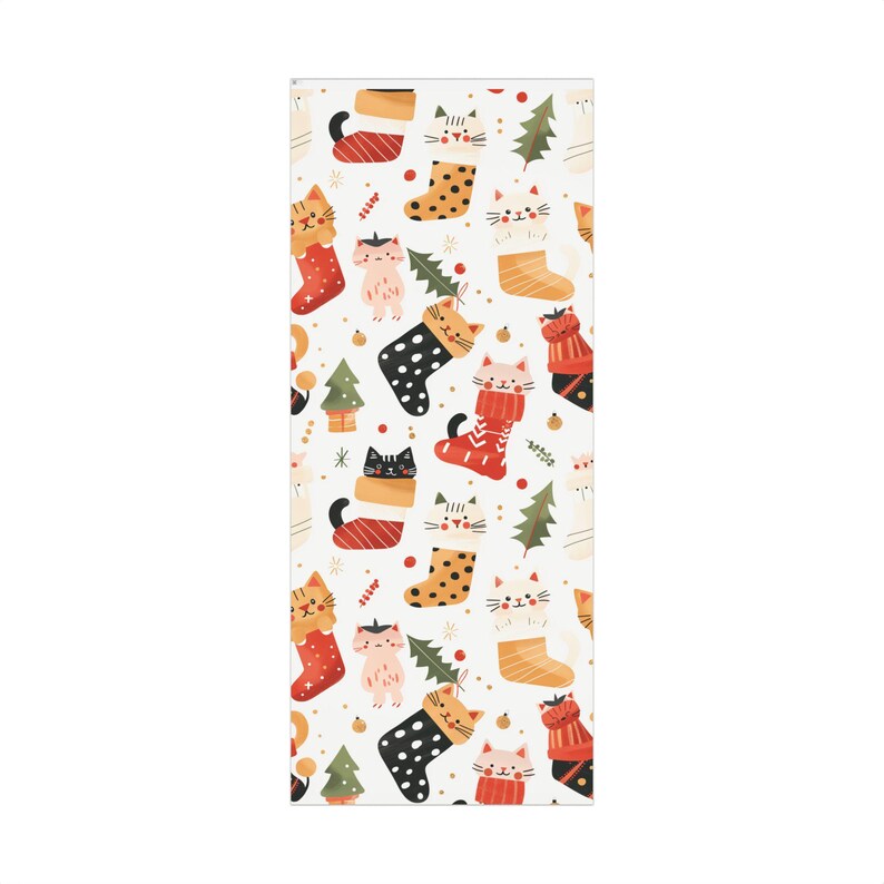 Christmas Cats Wrapping Paper | Cute Santa Hat Cat Gift Wrap | Holiday ...