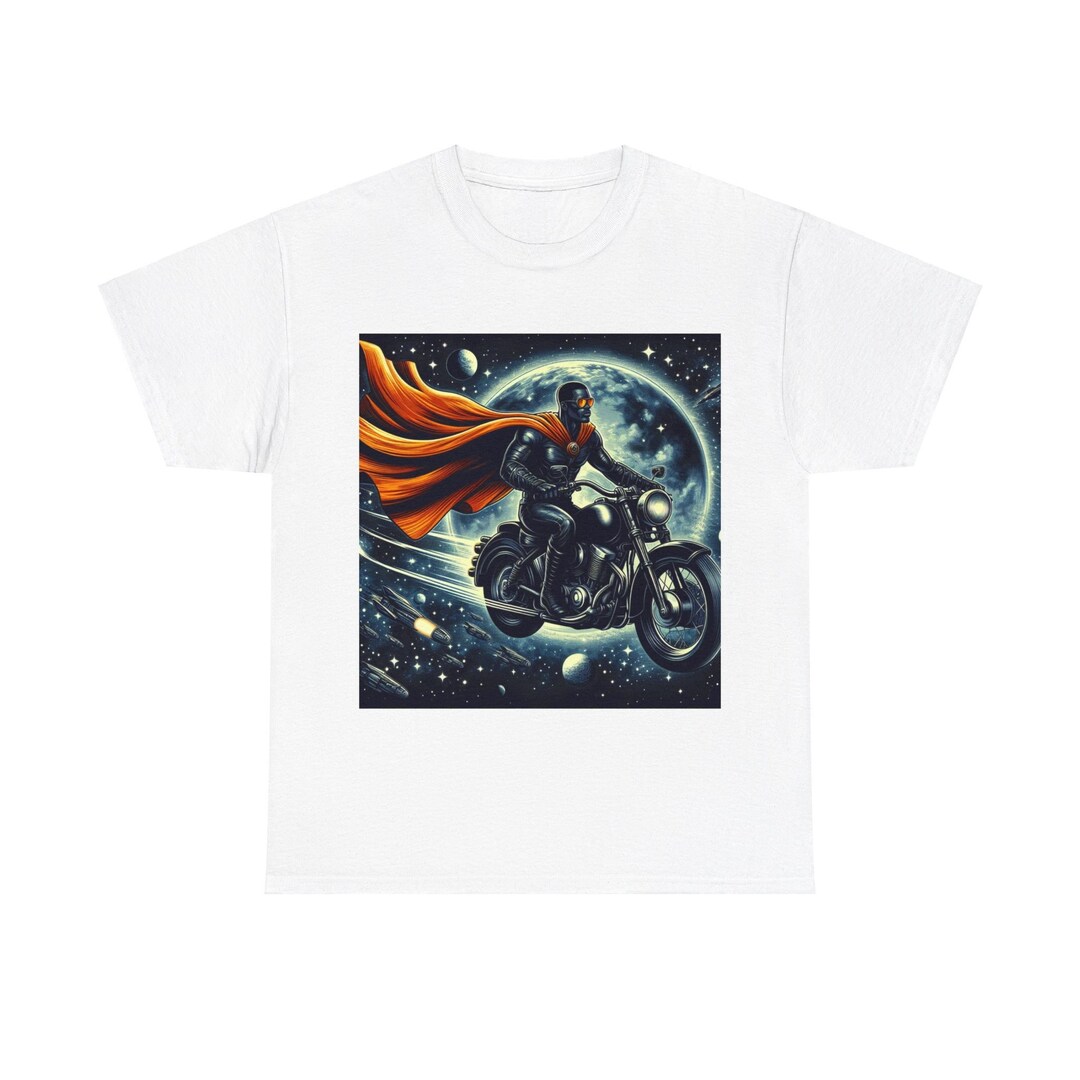 Black Motorcycle Rider in Outer Space T-shirt | Custom Graphic Tees for ...