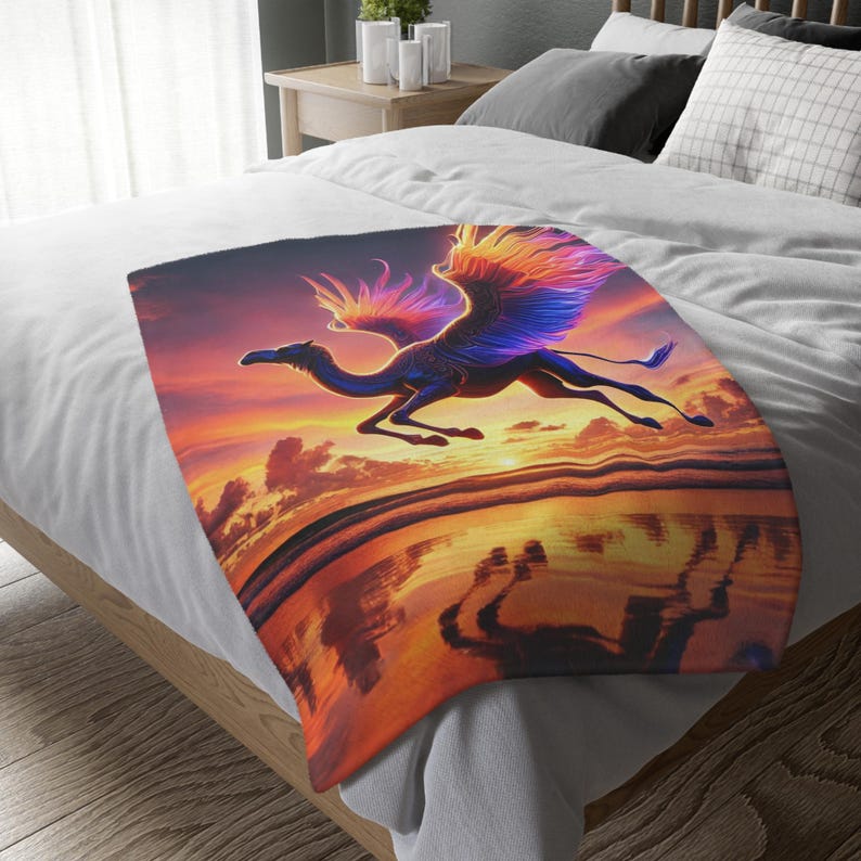 Flying Camel Plush Blanket | Sunset Beach, Nature Lover Gift - Etsy