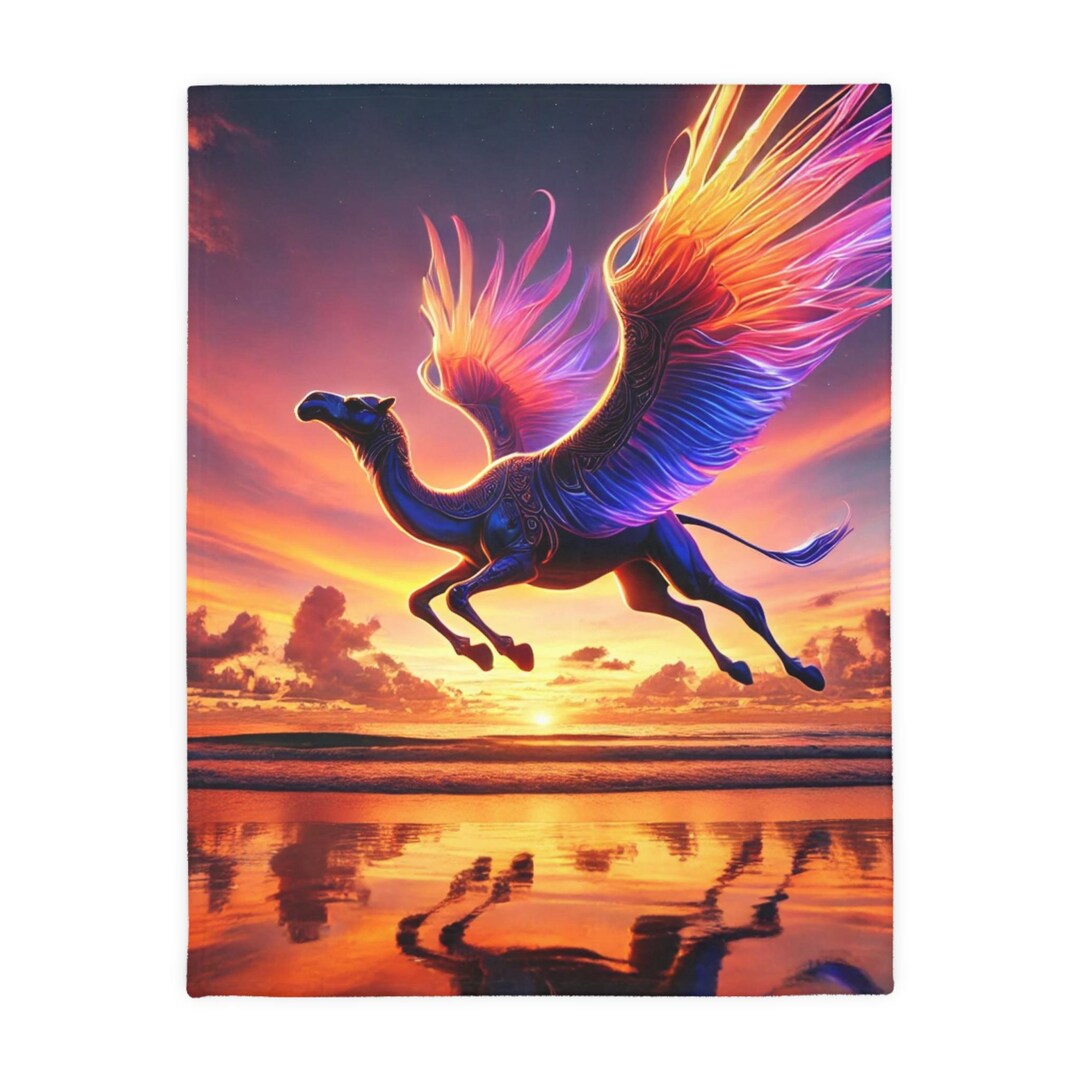 Flying Camel Plush Blanket | Sunset Beach, Nature Lover Gift - Etsy
