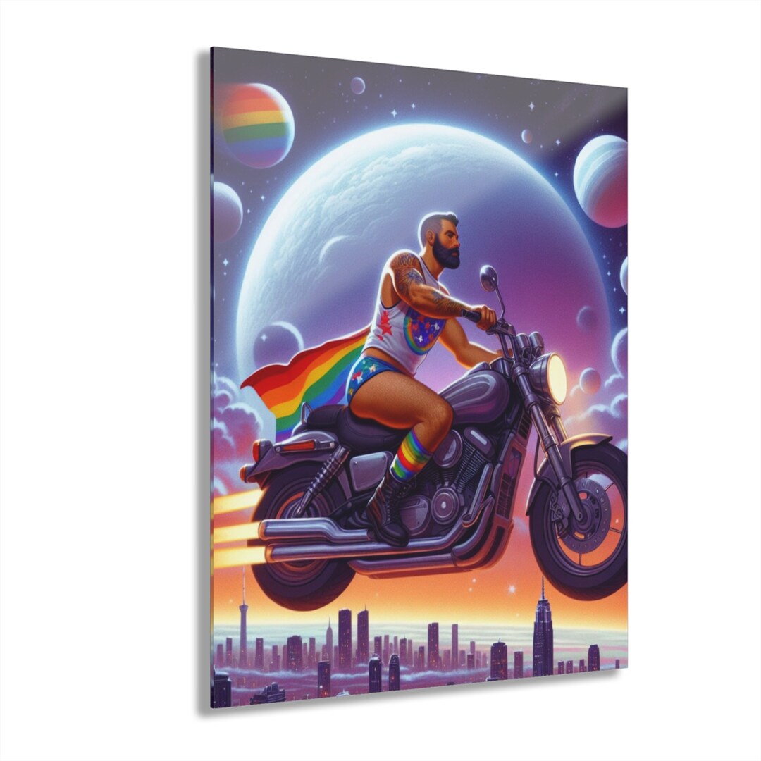 LGBTQ Motorcycle Rider Acrylic Art Pride Gift for Bikers LGBTQ Wall Art for Home Pride Decor ...