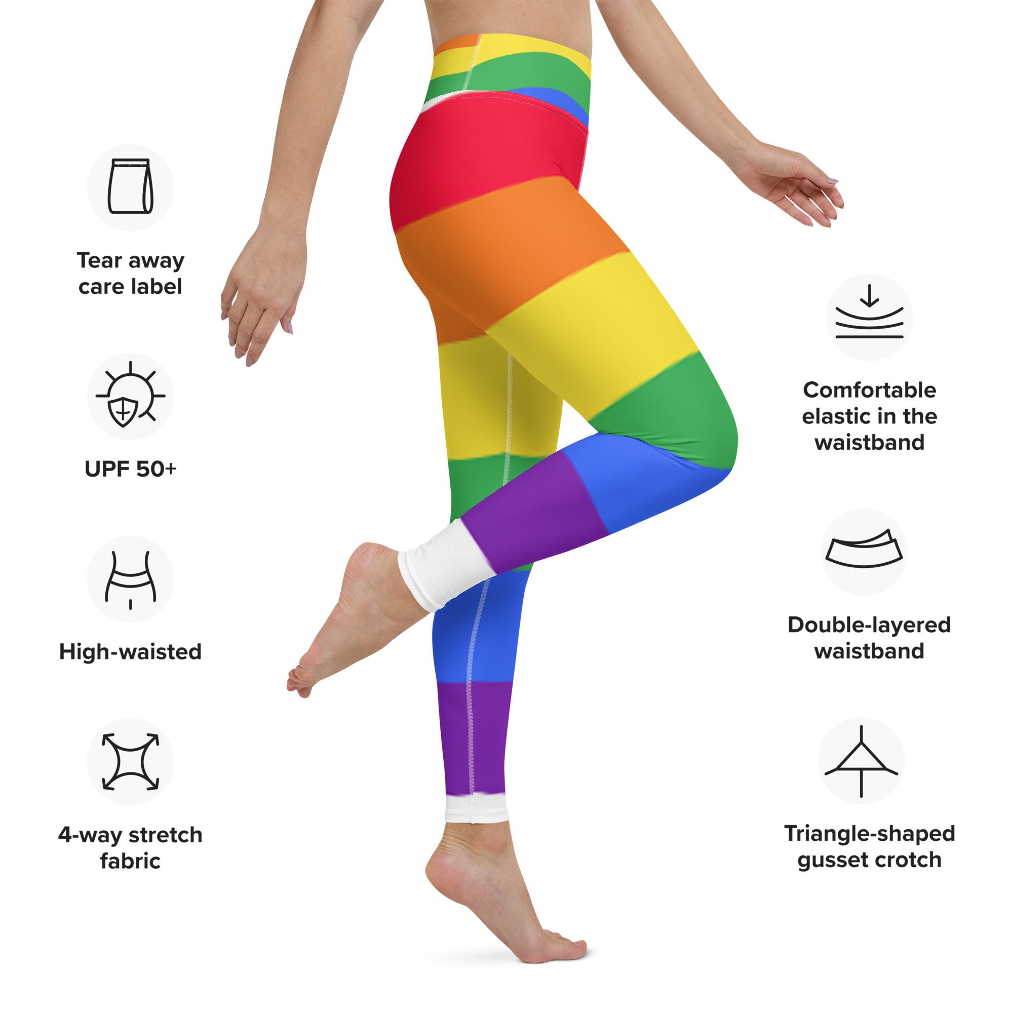 Rainbow LGBTQ Leggings – High-waisted Yoga Pants, Supportive Fitness ...