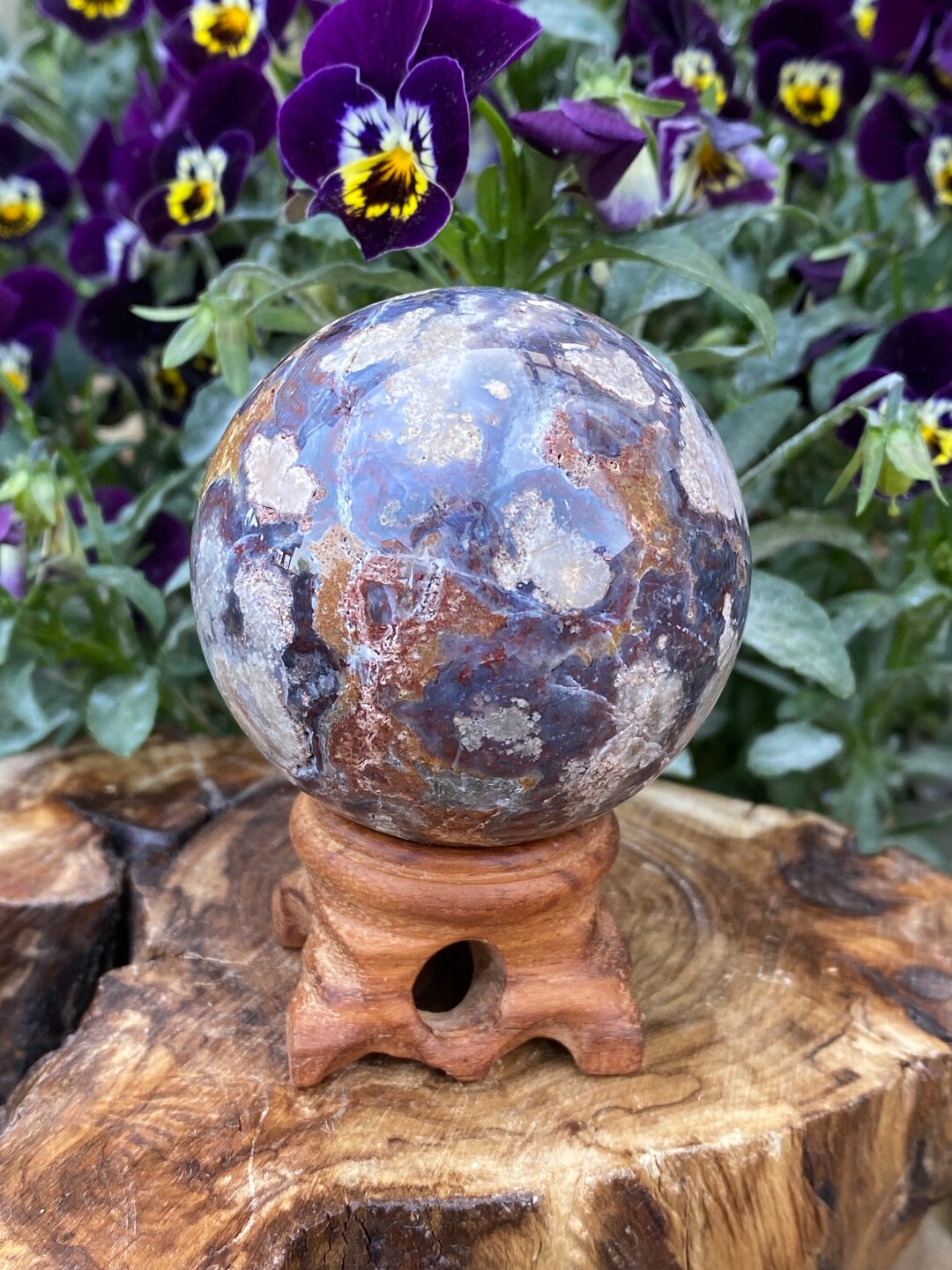Rare Dark Blue Flower Agate Sphere - Etsy