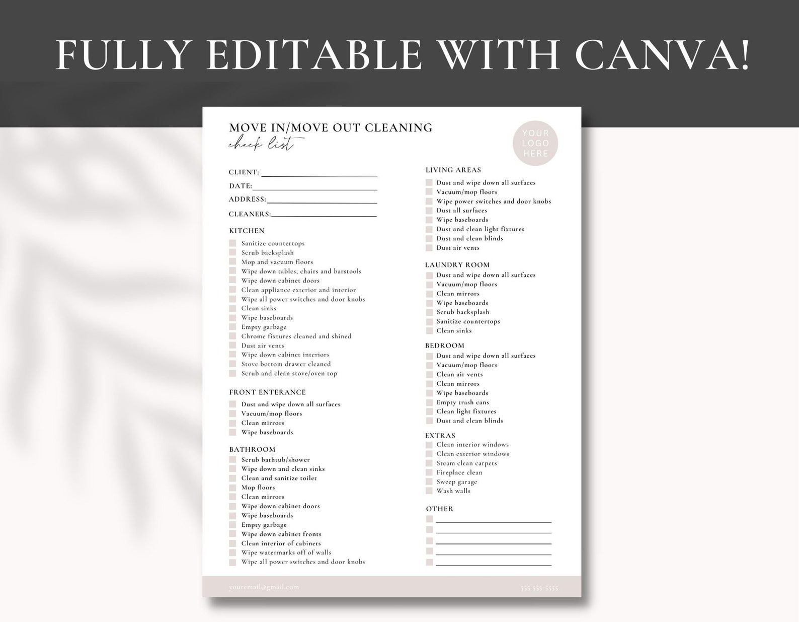 Move in and Move Out Cleaning Check List Template Editable - Etsy